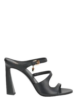 Versace Leather Geometric Heel Sandals - Black