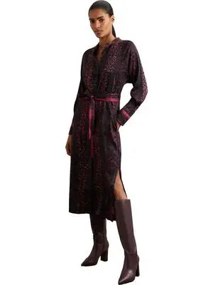 REISS Daria Snake-print Belted Shirt Dress - Burgundy/black