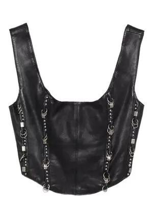 Patrizia Pepe Studded Leather Top - Black