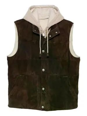 Eleventy Suede Quilted Gilet - Brown