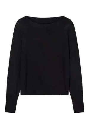 Closed Boat-neck Long-sleeve Sweater - Black