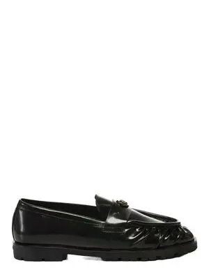 Pinko Pleated Loafers With Logo Plaque - Blacks And Greys