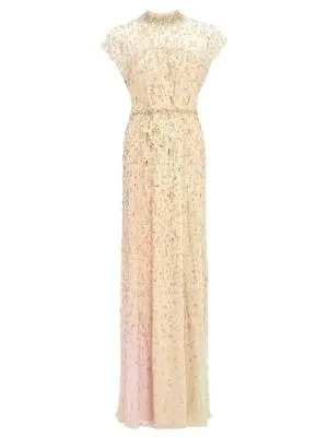 Jenny Packham Crystal-Embellished Maxi Dress Neutrals