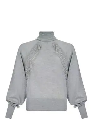 Liu Jo Lace-panel Puff-sleeve Sweater - Grey