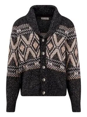 Brunello Cucinelli Wool, Silk, And Cashmere Cardigan - Black