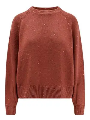 Brunello Cucinelli Cashmere And Silk Sweater With Sequins - Brown