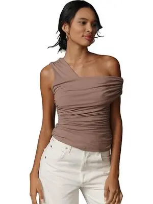 Susana Monaco Off-Shoulder Ruched Tank Top Chocolate