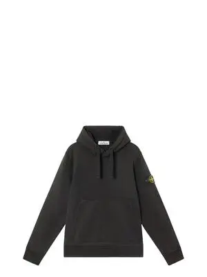 Stone Island Cotton Hoodie With Detachable Logo Patch - Black