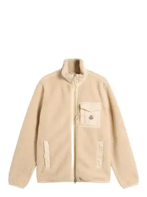 Moncler Zip Up Teddy Fleece Cardigan - Beige