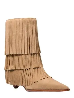Michael Kors Jayla Fringed Suede Boots Natural