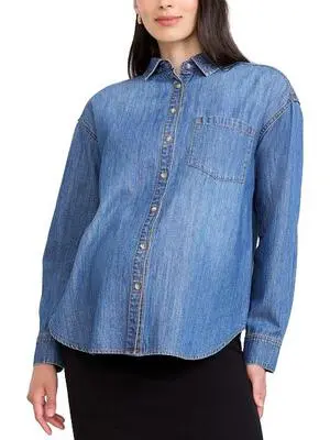 Motherhood Maternity Long Sleeve Button-up Denim Maternity Shirt - Medium Wash