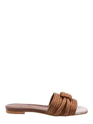 ANDREA GOMEZ Denisse Raffia Flat Slides - Brown