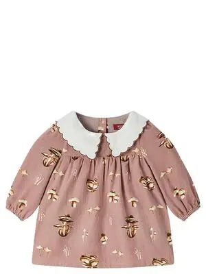 MILKBARN Organic Corduroy Long Sleeve Collared Dress - Mushroom