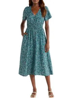 Marine Layer Annika Floral Midi Dress - Deep Aqua