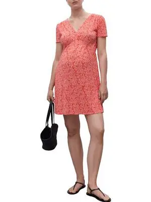 Mango Floral Print Maternity Minidress - Coral Red