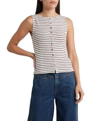 Rag & Bone Knit Stripe Boat Neck Tank - Brown Stripe