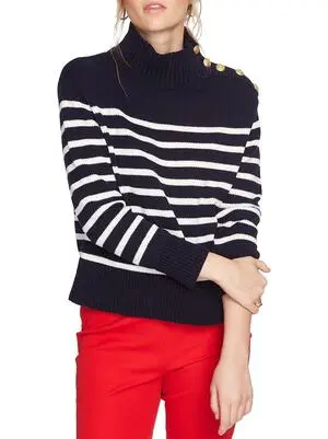 COURT & ROWE Stripe Mock Neck Sweater Navy Crush