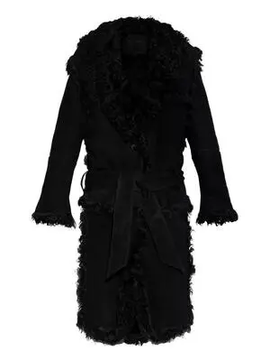 Attico Shearling Trimmed Suede Coat - Black