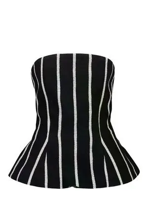 MARRAKSHI LIFE Striped Peplum Top - Black