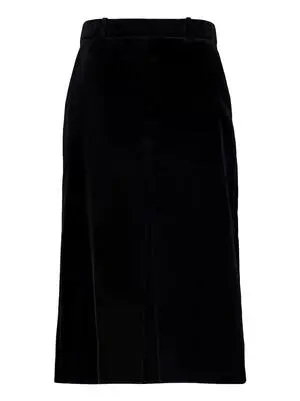 Saint Laurent Velvet Pleated Midi Skirt - Black