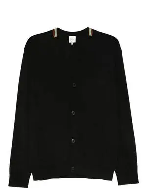 Paul Smith Merino Wool Cardigan With Rainbow Stripe Detail - Black
