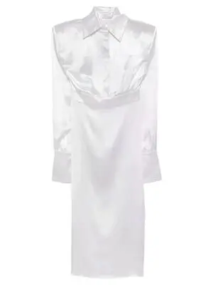VESTIAIRE D'UN OISEAU LIBRE Padded-shoulder Midi Dress - White