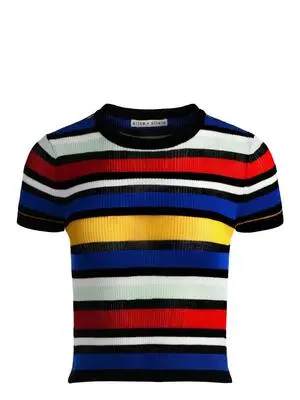 Alice + Olivia Ciara Striped Short-sleeve Sweater - Black