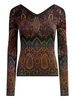 Etro Printed Jacquard V-neck Top - Blue