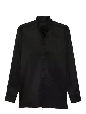 HAMZA Frayed-hem Mandarin-collar Shirt - Black