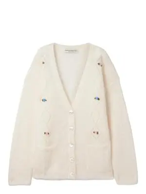 Alessandra Rich Embroidered Mohair-blend Cardigan - White