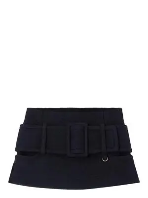 Patou Belted Wool Mini Skirt - Black