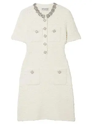 SELF-PORTRAIT Crystal-embellished Cotton-blend Bouclé Mini Dress - Cream