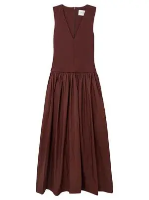 ESSE STUDIOS Stretch-knit And Gathered Organic Cotton-poplin Maxi Dress - Brown