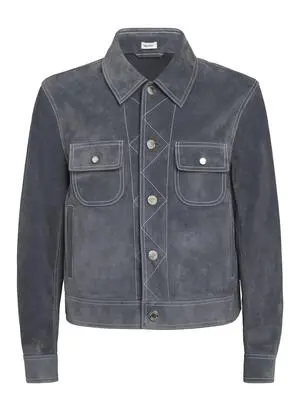 Thom Browne Suede Utility Jacket With Backstrap - Silver