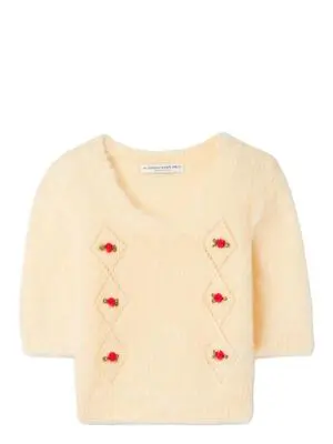 Alessandra Rich Embroidered Pointelle-knit Mohair-blend Sweater - Yellow