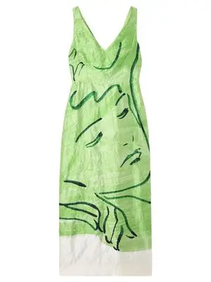 Erdem Printed Satin-twill Midi Dress - Green