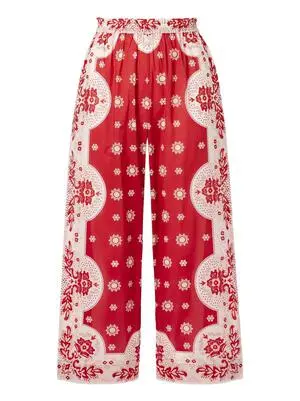 Alix Of Bohemia Otto Cropped Bandana-print Wide-leg Pants - Red
