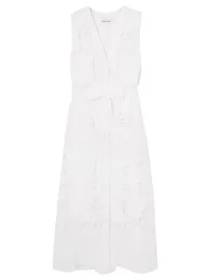 Miguelina Alexia Belted Embroidered Cotton-voile And Lace Midi Dress - White