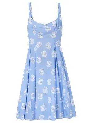 Marni Floral-print Cotton-poplin Midi Dress - Blue