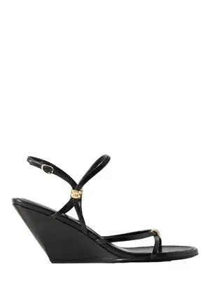 Proenza Schouler Coil Embellished Crinkled Glossed-leather Wedge Sandals - Black