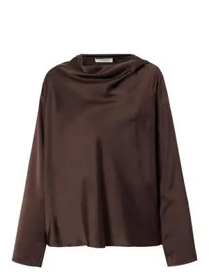 Loulou De Saison Riddy Oversized Draped Satin Blouse - Brown