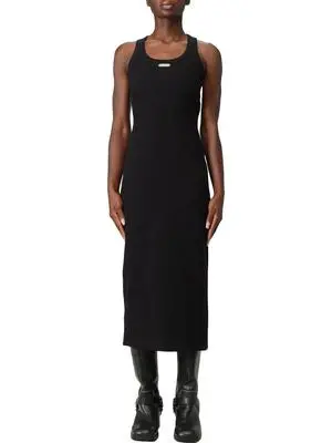Alexander McQueen Ribbed Midi Dress With Logo Detail - Black