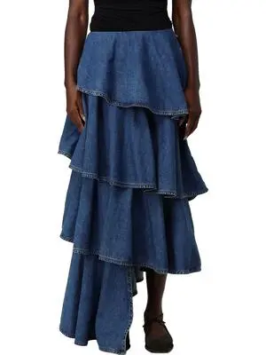 Alaïa Tiered Denim Skirt - Blue