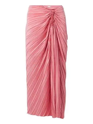 Cult Gaia Sonoma Draped Plissé-satin Midi Skirt - Pink