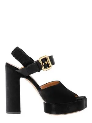 Chloé Paddington Leather-Trimmed Velvet Platform Sandals Black