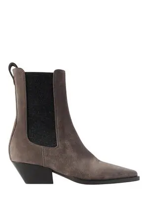 Brunello Cucinelli Bead-embellished Suede Chelsea Boots - Brown