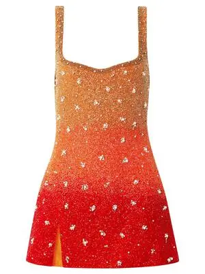 CLIO PEPPIATT Gradient Embellished Beaded Tulle Mini Dress - Orange