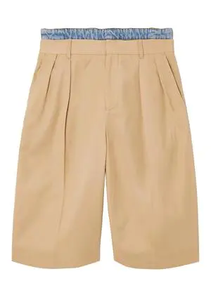 BETTTER Denibermuda Pleated Cotton-gabardine And Denim Shorts - Brown