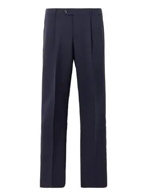 BETTTER Asymmetric Pleated Two-tone Wool-blend Pants - Blue