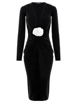 ROSERRY Mallorca Rose-embellished Twist-front Midi Dress - Black